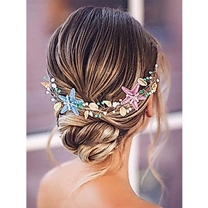 Yean Starfish Wedding Headband Bridal Accessories Purple Seashell Costume Hair Vine Headpiece for Women and Girls