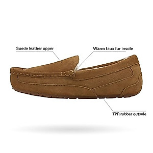 DREAM PAIRS Men's House Slippers Moccasin Indoor Outdoor Fuzzy Furry Loafers Suede Leather Warm Comfortable Shoes,Size 15,Tan