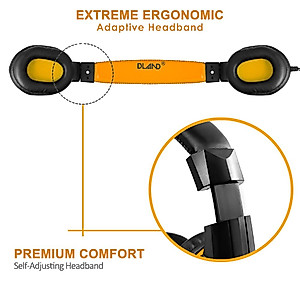 Gaming Headset,DLAND 3.5mm Wired Bass Stereo Noise Isolation Gaming Headphones with Mic for Laptop Computer, Cellphone, PS4 and so on- Volume Control (Black and Orange)