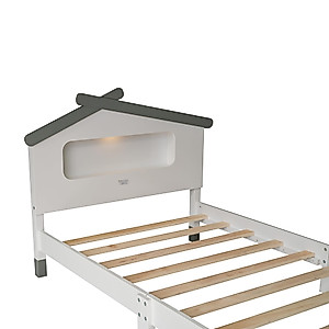 Bellemave Twin Size Platform Bed with House-Shaped Headboard and Motion Activated Night Lights,Wood Twin Kids Bed Frame for Teens, Girls,Boys(Twin,White)