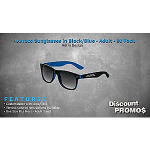 DISCOUNT PROMOS Custom Monaco Sunglasses Set of 100, Personalized Bulk Pack - Reusable, Perfect for Party, Beach, Pool, Outdoor Events - Black Blue