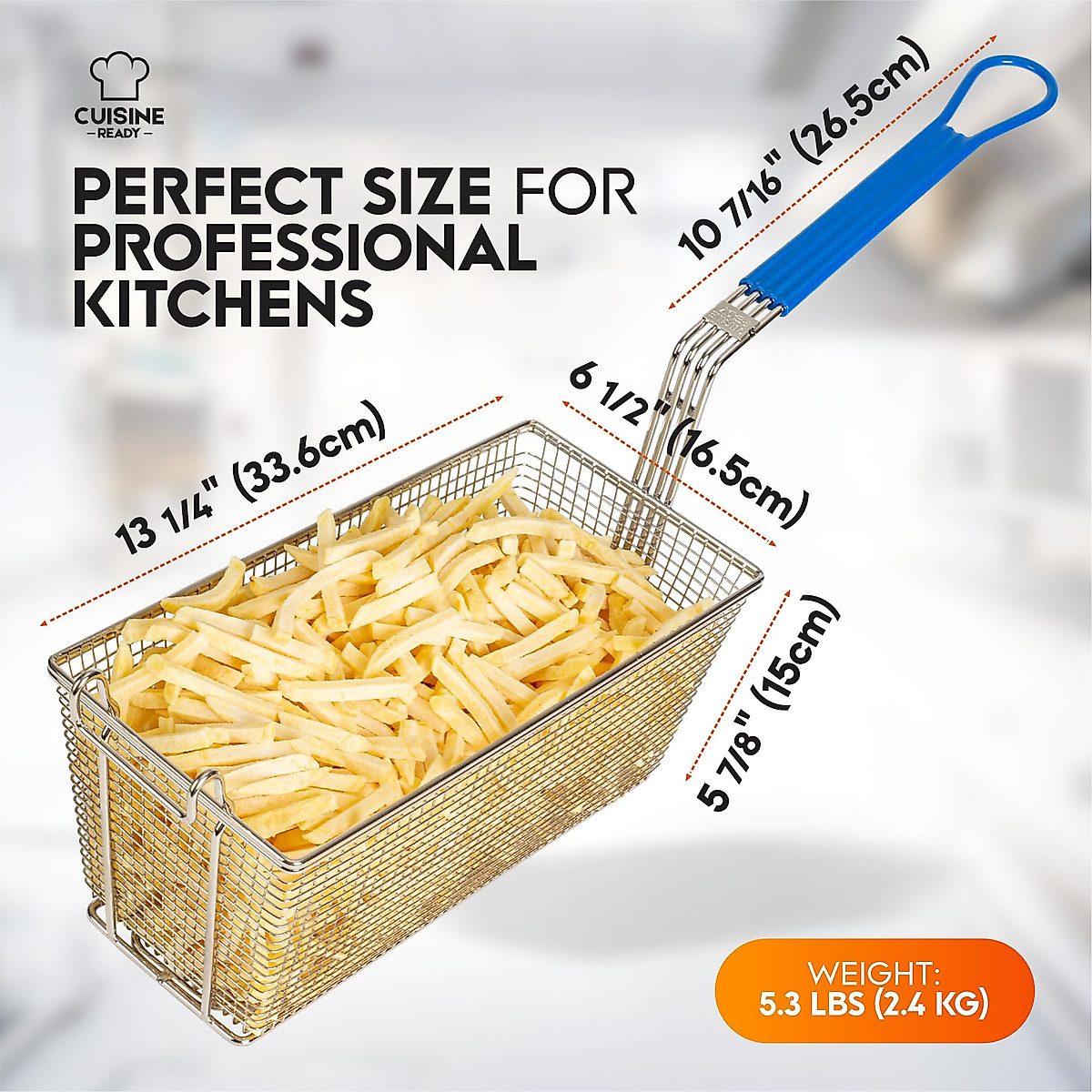 Cuisine Ready Deep Fryer Basket | 2 Pack | Stainless Steel | Commercial Fry Basket with Handle | 13.25" x 6.5" x 5.9" | Heavy Duty Restaurant Quality