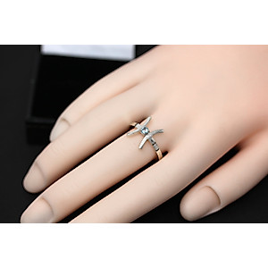 CaliRoseJewelry Sterling Silver Pisces Zodiac Ring for Women with March Birthstone (Size 7.25)