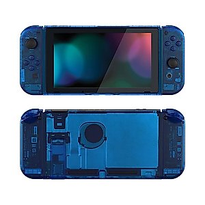 eXtremeRate Clear Blue Front Back Plate for Nintendo Switch Console, NS Joycon Handheld Controller Housing with Full Set Buttons, Replacement Shell for Nintendo Switch - Switch NOT Included
