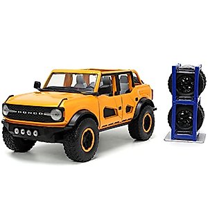 Jada Toys Just Trucks 1:24 2021 Ford Bronco Die-cast Car Orange with Tire Rack, Toys for Kids and Adults