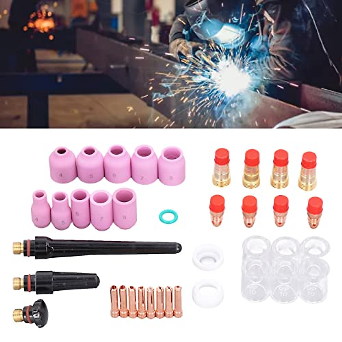 TIG Welding Accessory Kit, Arc Welder Accessories Body Stub Gas Lens Durable Collet Easy Installation for WP‑17/18/26