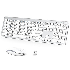 iClever GK08 Wireless Keyboard and Mouse - Rechargeable, Ergonomic, Quiet, Full Size Design with Number Pad, 2.4G Stable Connection Slim Mac Keyboard and Mouse for Windows Mac OS Computer