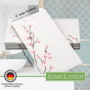 Simulinen Cherry Blossom Disposable Guest Towels - Cloth-Like, Single-Use, Linen Feel Paper Towels, 12x17, 100ct (Made in Germany)