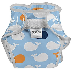 Kushies Baby Toddler Waterproof Diaper Wrap, Blue Whales