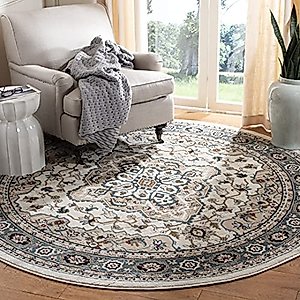 SAFAVIEH Lyndhurst Collection Area Rug - 7' Round, Cream & Beige, Traditional Oriental Design, Non-Shedding & Easy Care, Ideal for High Traffic Areas in Living Room, Bedroom (LNH338B)