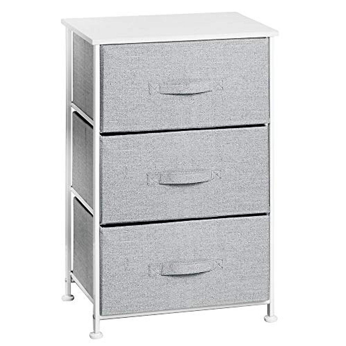 mDesign Vertical Dresser Storage Tower - Sturdy Steel Frame, Wood Top, Easy Pull Fabric Bins - Organizer Unit for Child/Kids Bedroom or Nursery - Textured Print - 3 Drawers - Gray/White