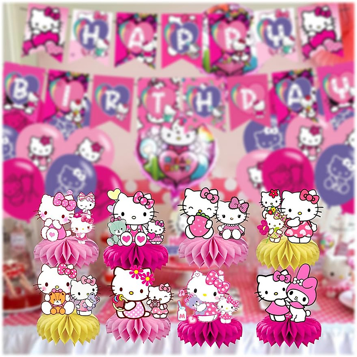 8Pcs kitty Honeycomb Table Centerpiece, kitty Birthday Party Supplies Table Decorations for Kids Party Decorations