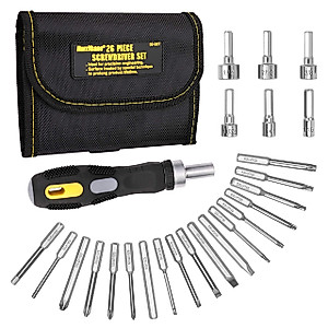 Hurricane 26 Piece Ratcheting Screwdriver Set with Chrome Vanadium Steel Bits, Durable Nylon Pouch