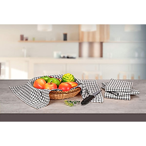 Native Fab 6 Pack Gingham Farmhouse Kitchen Dish Towels Cotton Absorbent Durable Washable 15x25 - Tea Towels, Dish Cloths, Restaurant Cleaning Towels, Kitchen Towels with Hanging Loop, Grey White