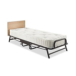 JAY-BE Hospitality Folding Bed with Deep Spring Mattress and Headboard, Regular, Black/White