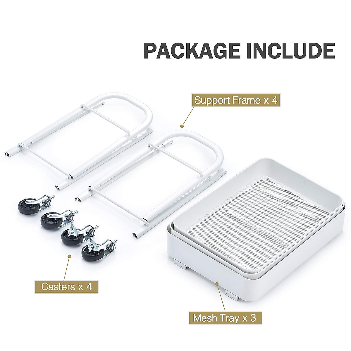 TOOLF 3 Tier Rolling Cart, No Screw Metal Utility Cart, Easy Assemble Utility Serving Cart, Sturdy Storage Trolley with Handles, Locking Wheels, for Classroom Office Home Bedroom Bathroom, White