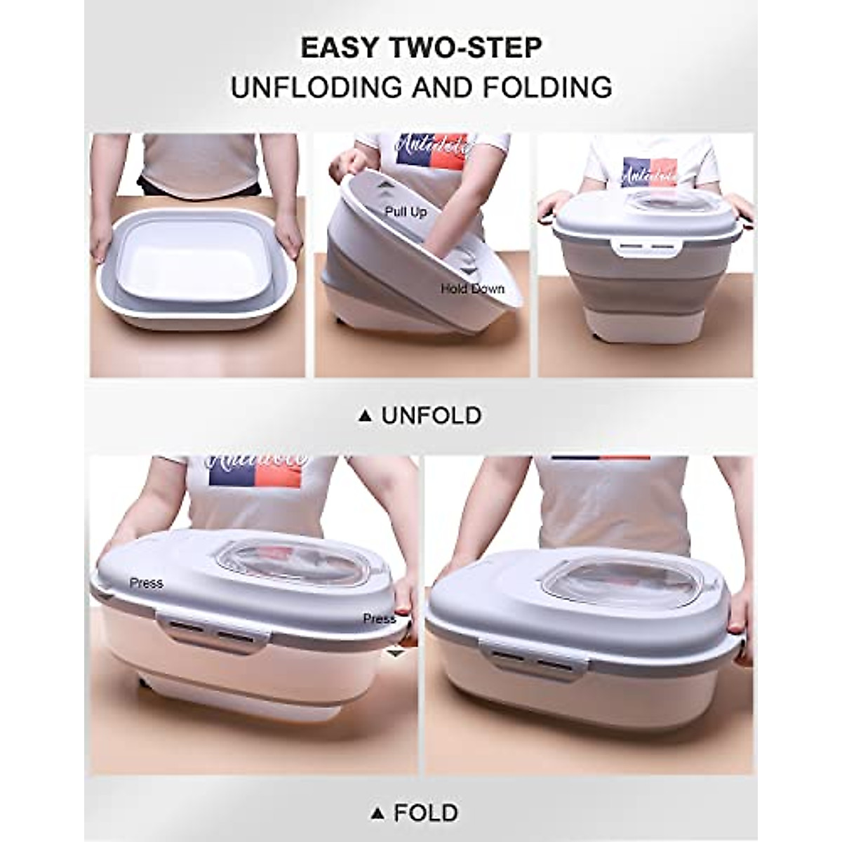 Somkaco Collapsible Food Storage Container with Transparent Lid, Scoop and Wheels, Large food storage for Dog, Cat and Other Pet