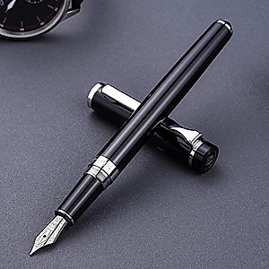 Duke Black Fountain Pen Set Fine Nib with Ink Cartridge Converter and Case