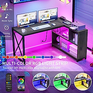 YITAHOME L Shaped Desk with Storage Shelves, 55" Computer Desk with Power Outlets & LED Lights, Corner Desk for Home Office Small Space, Grey