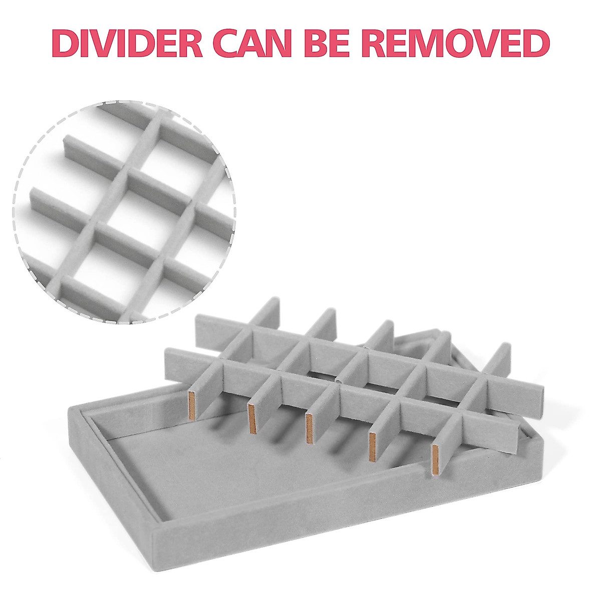 DIOMMELL 8 Pack Stackable Velvet Jewelry Trays Organizer, Jewelry Storage Box Display Trays Showcase Holder Closet Dresser Drawer Organizer for Earring Necklace Bracelet Ring Accessary