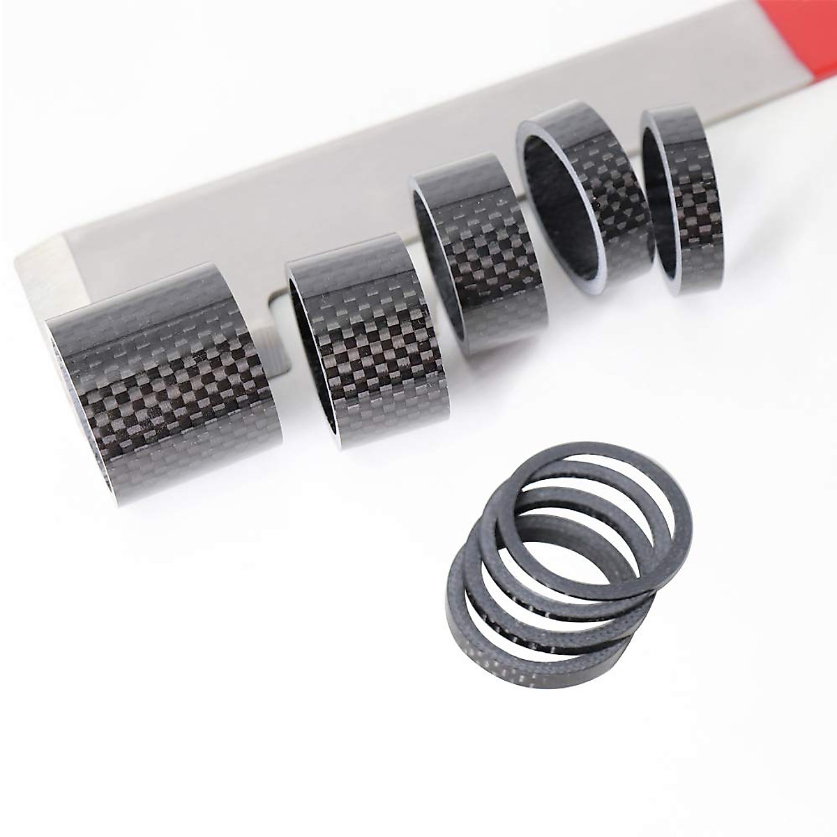 ONGHSD 9 Pieces/Set Carbon Fiber Bike Headset Spacer Kit 1/2/3/5/8/10/15/20/30mm MTB Bike Headset Rings Bicycle Headset Spacer Kit Fits for 1 1/8 Inch Road Mountain Bike Stem Spacers