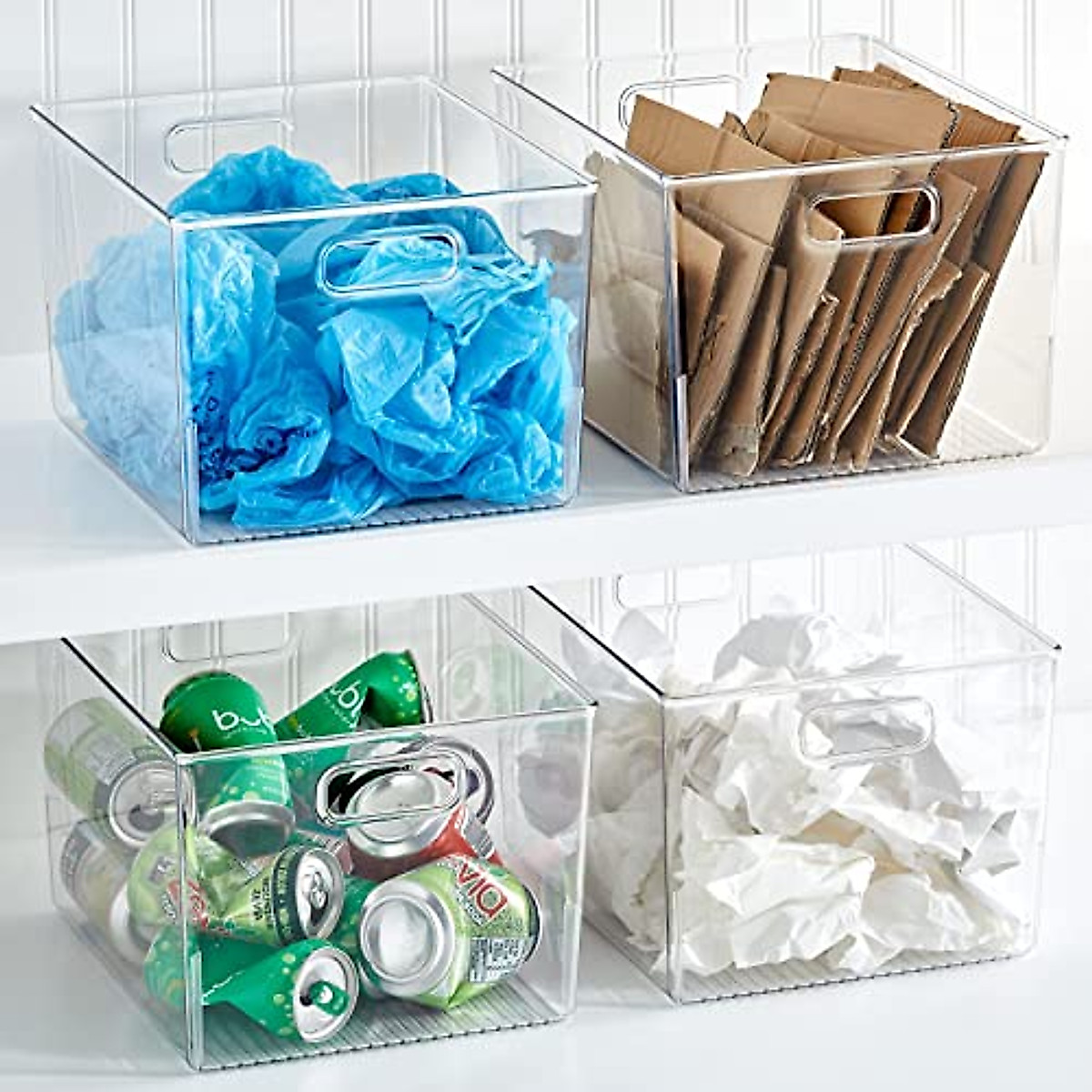 mDesign Plastic Storage Organizer Container Bin, Household Organization for Cabinet, Counter, Drawer, Cubby, and Cupboard, Holds Clothing, Linens, Toys, and Essentials, Ligne Collection, 8 Pack, Clear