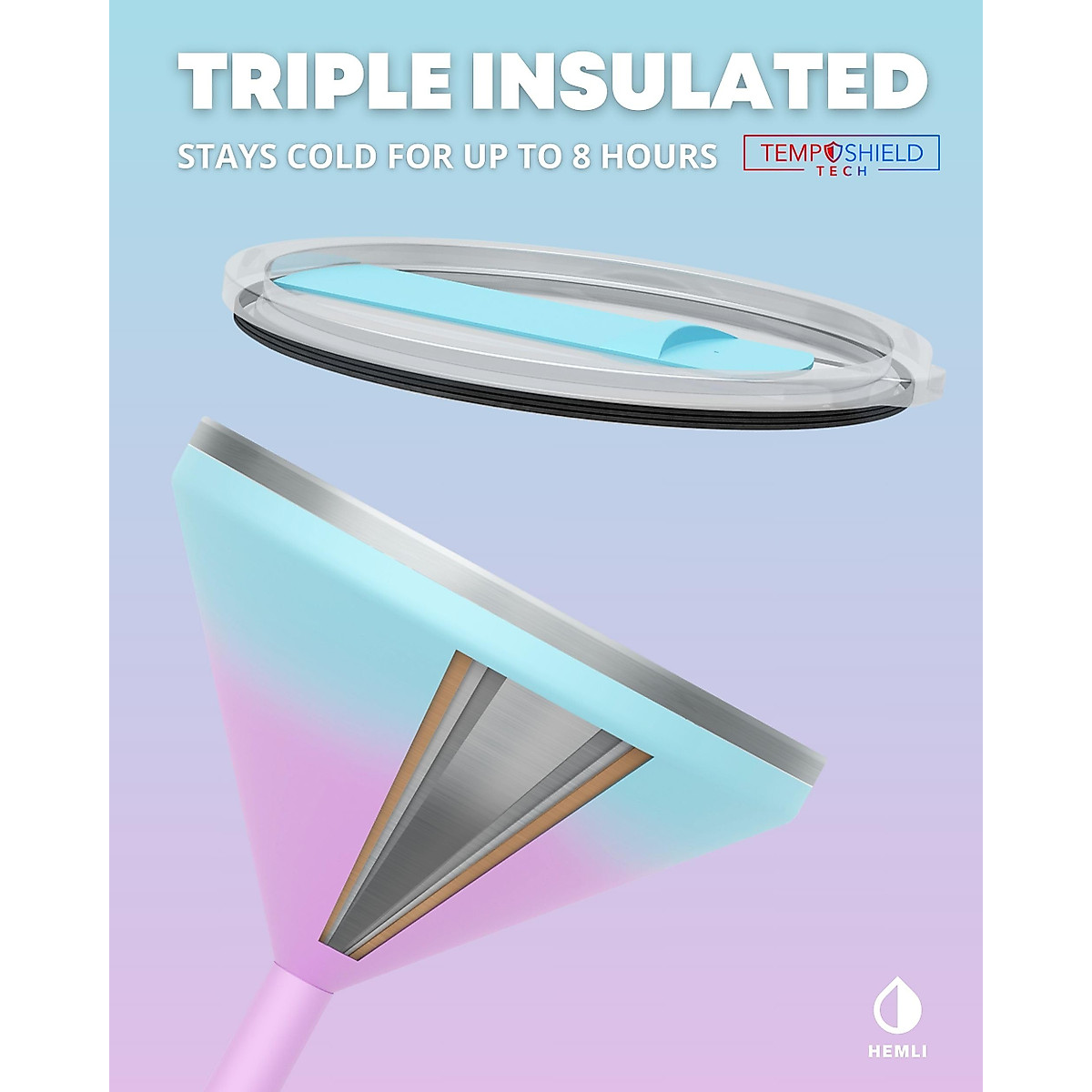 Hemli Insulated Martini Tumbler with Lid, Outdoor Martini Glass, Unbreakable Martini Tumbler, Stainless Steel - 8 oz