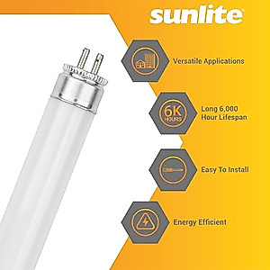 Sunlite 05040 F4T5/CW T5 Linear Fluorescent Lamp, 4 Watts, 135 Lumens, 4100K Cool White, Miniature G5 Bi-Pin Base, ROHS Compliant, High Performance Straight Tube, 10 Pack