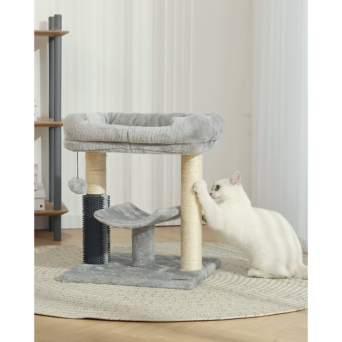Hoopet cat Tree Tower,cat Scratching Post for Indoor Cats,Featuring with Super Cozy Perch,Cat Self Groomer and Interactive Dangling Ball Great for Kittens and Cats