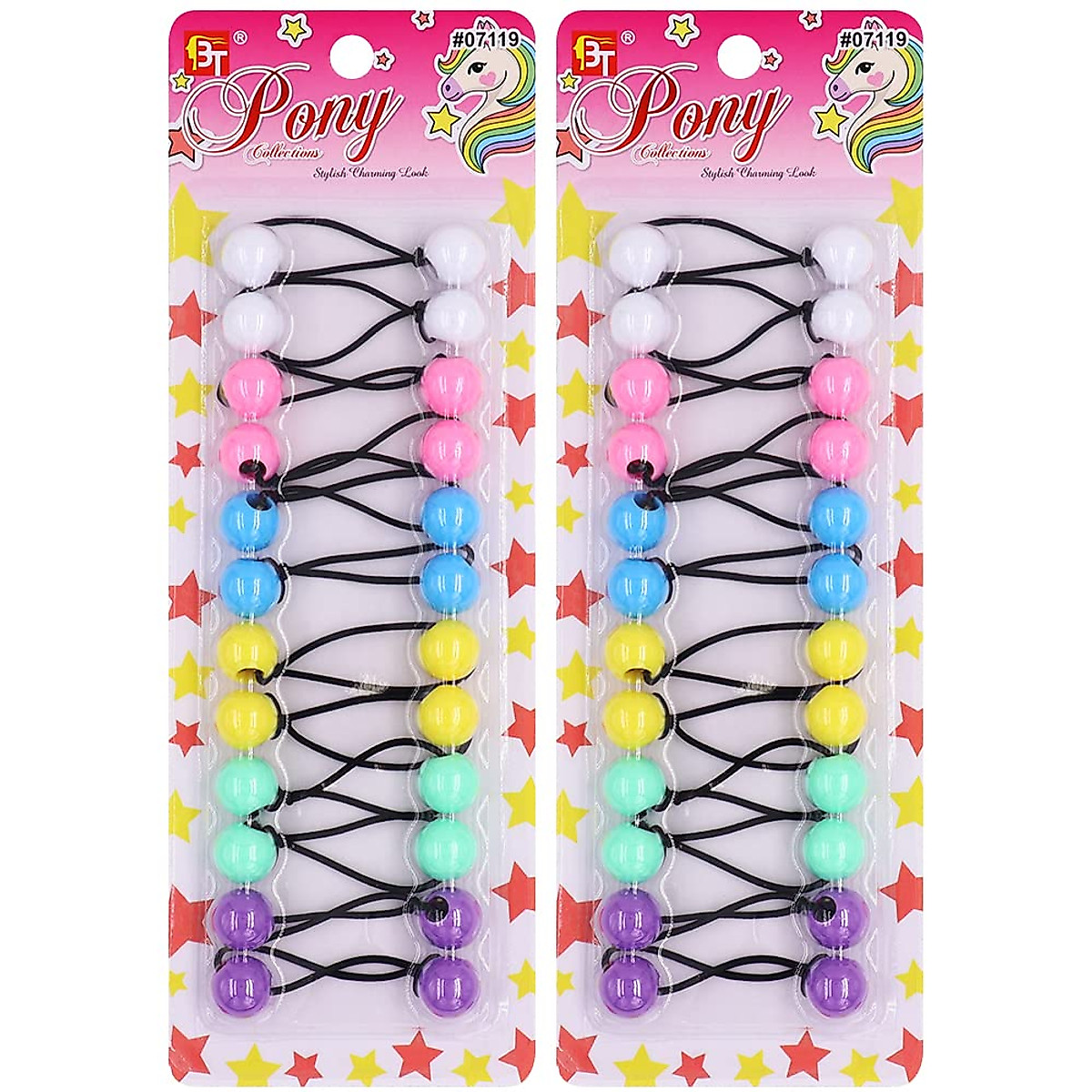 Beauty Town 24 Count Girls Hair Ties with Balls Bubble Twinbead Ponytail Holders (White, Pink, Sky Blue, Yellow, Mint, Purple)