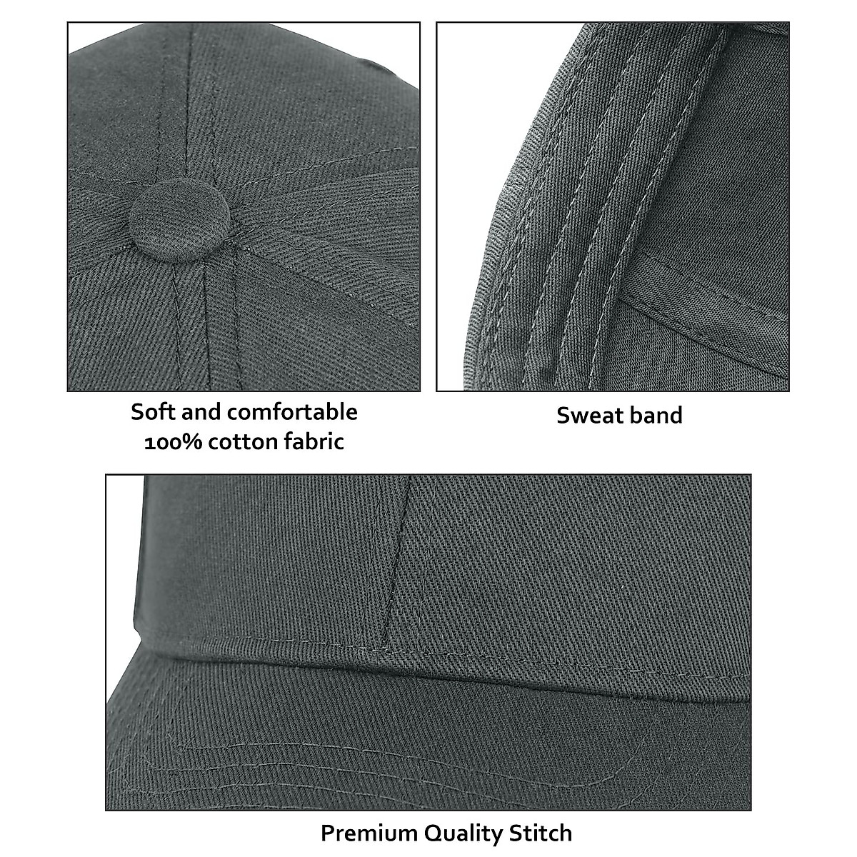 ZEXIAN 3 Pack Unisex Cotton Baseball Cap Adjustable Unconstructed Plain Sport Dad Golf Hat for Men and Women (Black+Grey+Green)