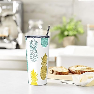 Yaxongx 20oz Tumbler Luscious Pineapples Double Wall Vacuum Insulated Coffee Mug with Lid and Metal Straw Brush Reusable Stainless Steel Water Bottle Travel Cup Gifts for Car Ice Drinks Hot Beverage