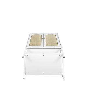 QEIUZON Wardrobe Closet, Rattan Freestanding Wardrobe Cabinet with Storage Cubes & Hanging Rod, Bedroom Armoire Clothes Organizer, 2-Doors-White