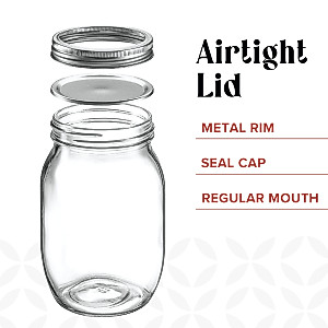 [6 Pack] 16 oz. Regular-Mouth Glass Mason Jars with Metal Airtight Lids and Bands for 1 Pint Canning, Preserving, & Meal Prep