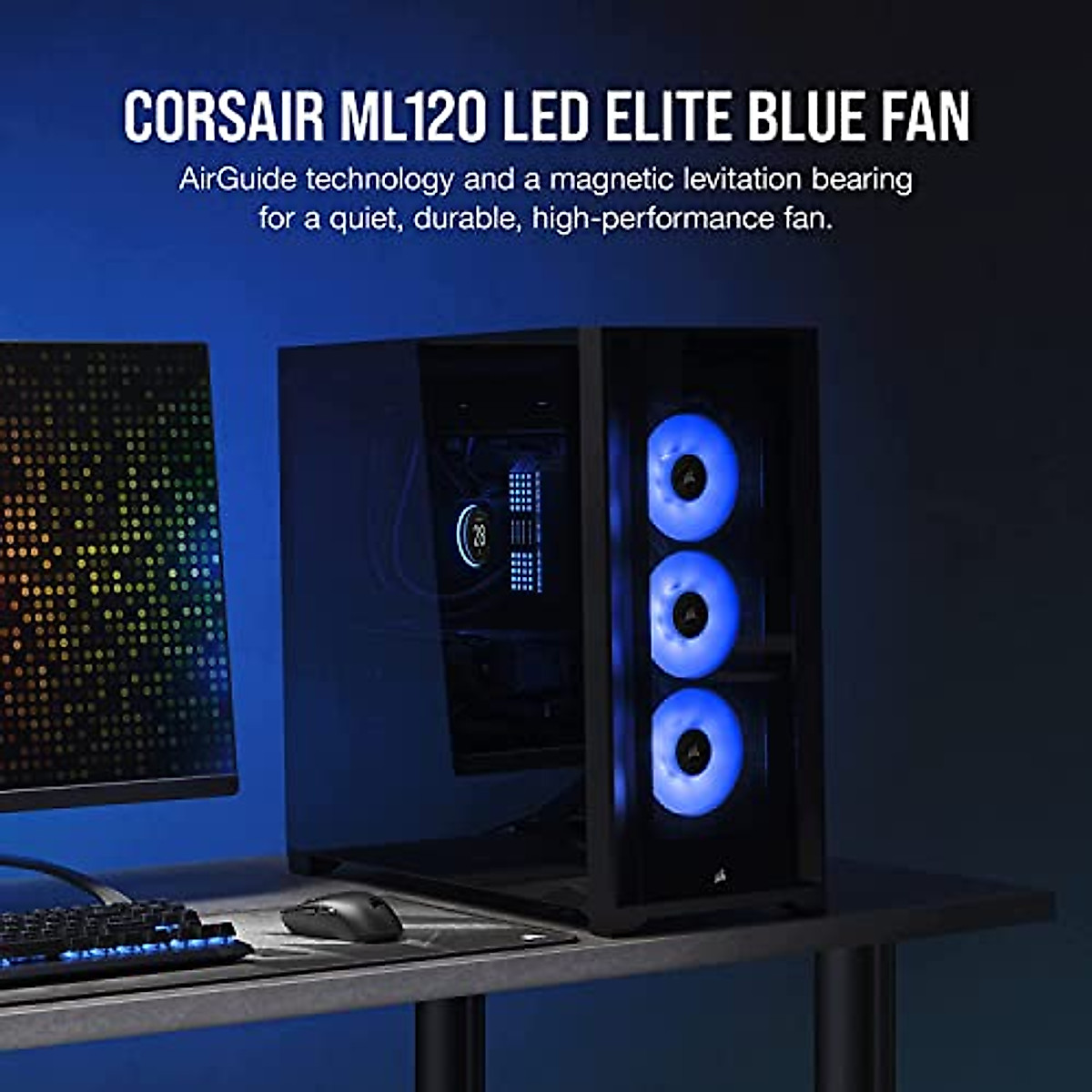 CORSAIR ML120 LED Elite, 120mm Magnetic Levitation Blue LED Case Fan with AirGuide, Single Pack, Black