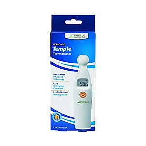 Veridian Healthcare Temple Thermometer | Infrared Measurements | Fast 6-Second Readout | Fever Alert | Backlit Display | Programmable Timer | 1-Year Warranty