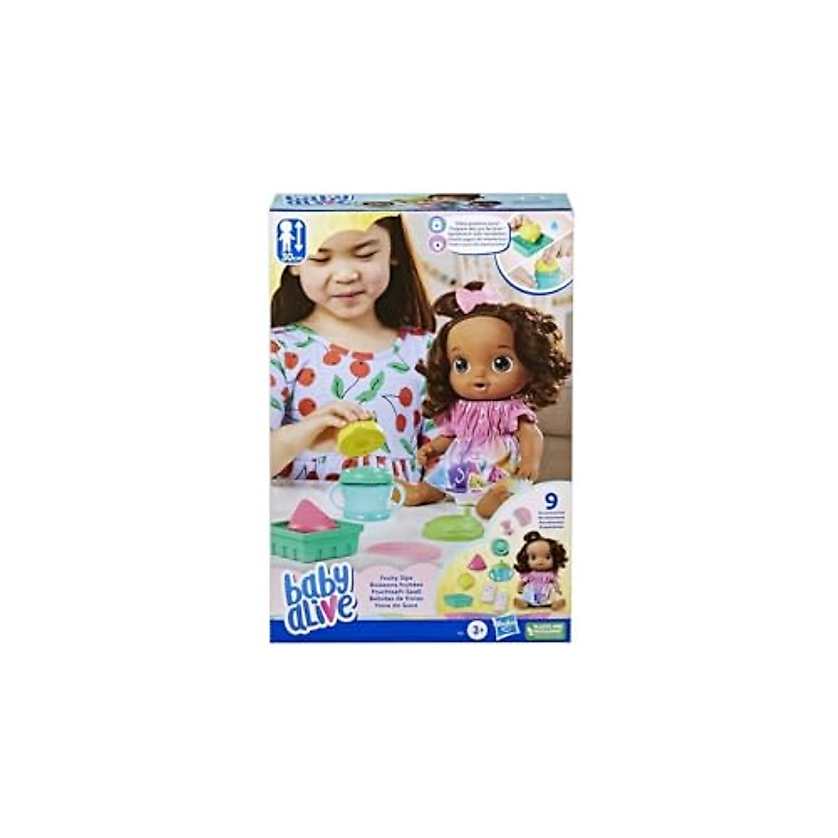 Baby Alive Fruity Sips Doll, Lemon, Toys for 3 Year Old Girls, 12-inch Baby Doll Set, Drinks & Wets, Pretend Juicer, Kids 3 and Up, Brown Hair