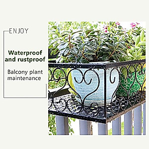 Hanging Railing Planter Iron Art Hanging Flower Baskets Flower Pot Holders Plant Holder Over The Rail Metal Fence Planters Assemble Plant Racks Shelf Containers for Patio Balcony Porch Fence,Square