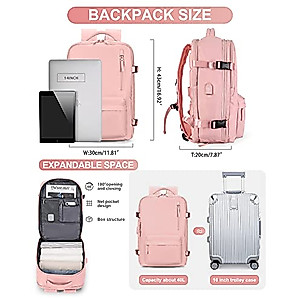 Carry On Backpack for Women, Large Travel Backpack Flight Approved, Waterproof 17 Inch Laptop Backpack Business Work Backpacks Men Mochila De Viaje, Pink