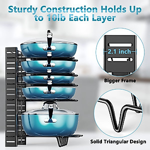 ORDORA Pots and Pans Organizer for Cabinet, 8 Tier Pot Rack with 3 DIY Methods Pots and Pans Organizer: under Cabinet, 21" Height