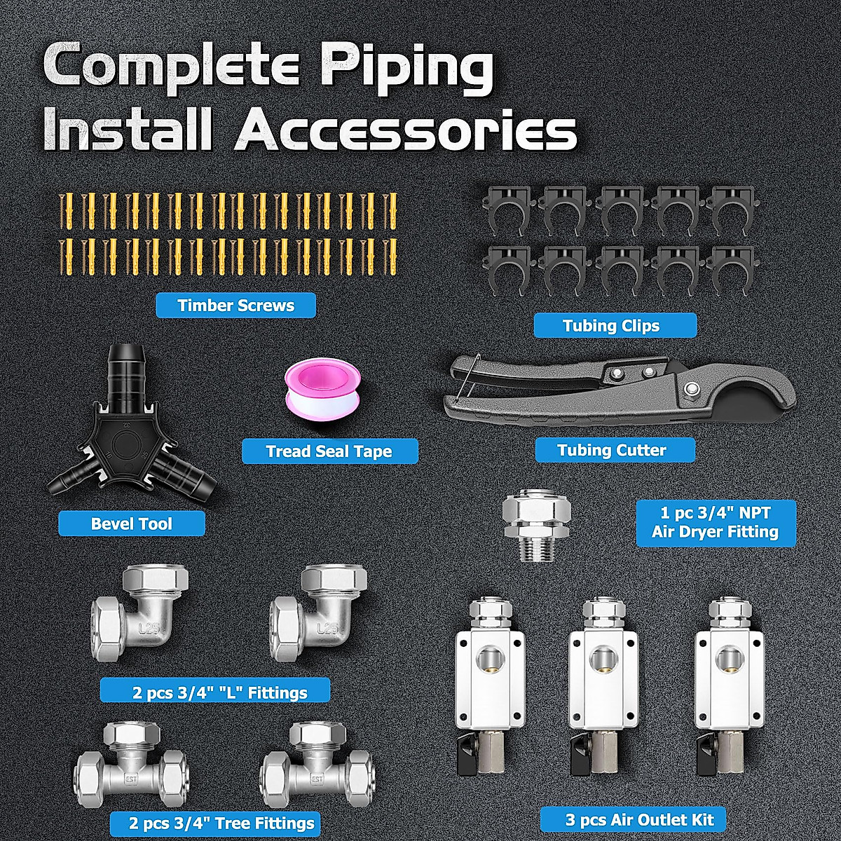Howaoo Compressed Air Line Kit 3/4" x 100ft, Shop/Garage HDPE-Aluminum Air Line Kit for Connect Air Compressor, Compressed Air Piping System Install Kit Leak-Proof & Easy to Install