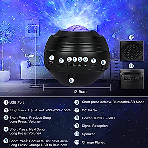 Galaxy Projector Star Projector, Night Light Projector Work with Alexa/Echo/Google, with Timer/Remote/Bluetooth Speaker for Kids Adults Gaming Room, Home Theater, Bedroom, Room Decor