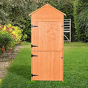 Outdoor Storage Shed, Wooden Garden Storage Cabinet with Lockable Doors, Utility Tool Organizer with 3 Shelves, Waterproof Outside Tool Shed for Patio Garden Backyard Lawn (Natural)