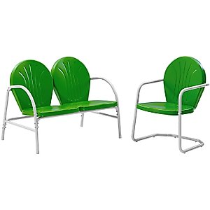 Crosley Furniture Griffith 2-Piece Retro Metal Outdoor Chair and Loveseat Patio Furniture Set for Porch, Grasshopper Green