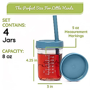 WeeSprout Glass Cups With Lids & Straws, Spill-resistant Cups for Toddlers & Kids, Triple as Toddler Cups, Baby Food Storage & Snack Jars, XL Silicone Straws, Easy-grip Sleeves, Set of four 8 oz jars