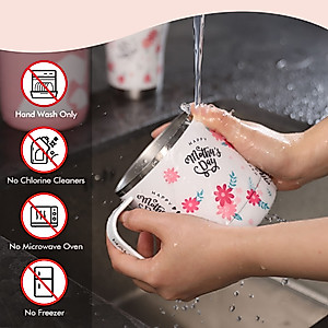 HAUSHOF Mom Mug with Lid, 14oz Insulated Coffee Mug with Handle for Best Mom, Birthday Christmas Gifts for Worlds Best Mom, Floral Happy Mothers Day