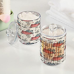 xigua 2 Pack Qtip Holder Dispenser Pink Fly Pig 10 Oz Bathroom Organizer with Lids Storage Canister for Cotton Ball,Cotton Swab,Cotton Round Pads,Floss#158