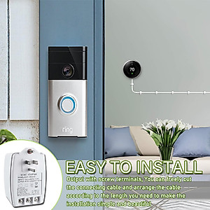 EPLZON 16.5V 40VA Plug in Thermostat and Doorbell Transformer Compatible with Nest, Ecobee, Sensi and Honeywell Thermostat and All Versions of Ring Doorbell