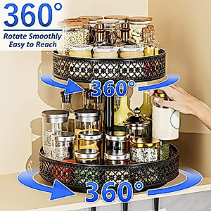 Lazy Susan Organizer 2 Tier - Turntable Spice Rack 12 inch Adjustable Metal Rotating Lazy Susan for Cabinet Pantry Kitchen Countertop Dining Table Cupboard Bathroom Vanity Storage Black