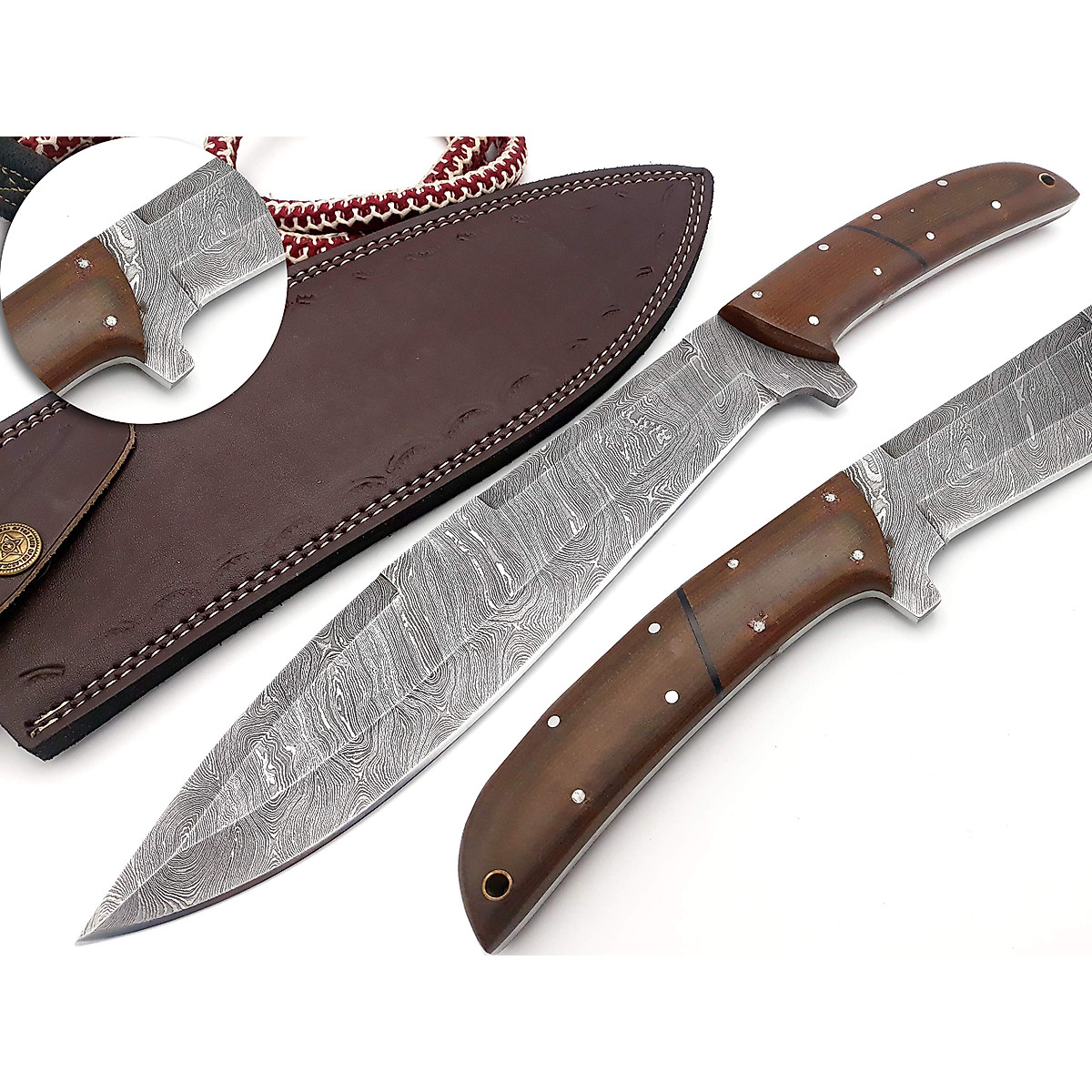Nooraki BK-55 Handmade Damascus Hunting Bowie Knife Full Tang With Leather Sheath